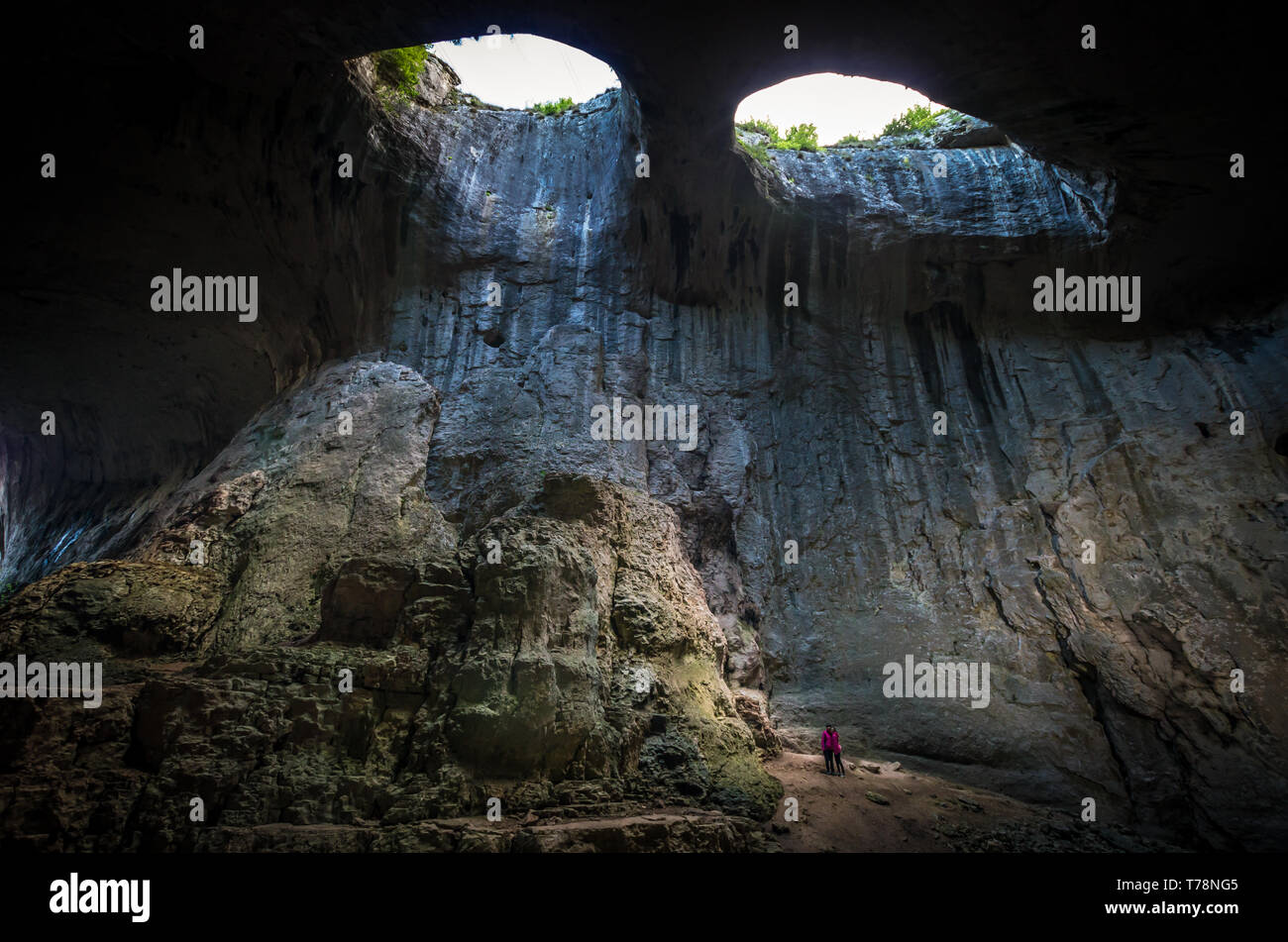 Prohodna cave, Bulgaria. It is nown as God's eyes. Located near ...