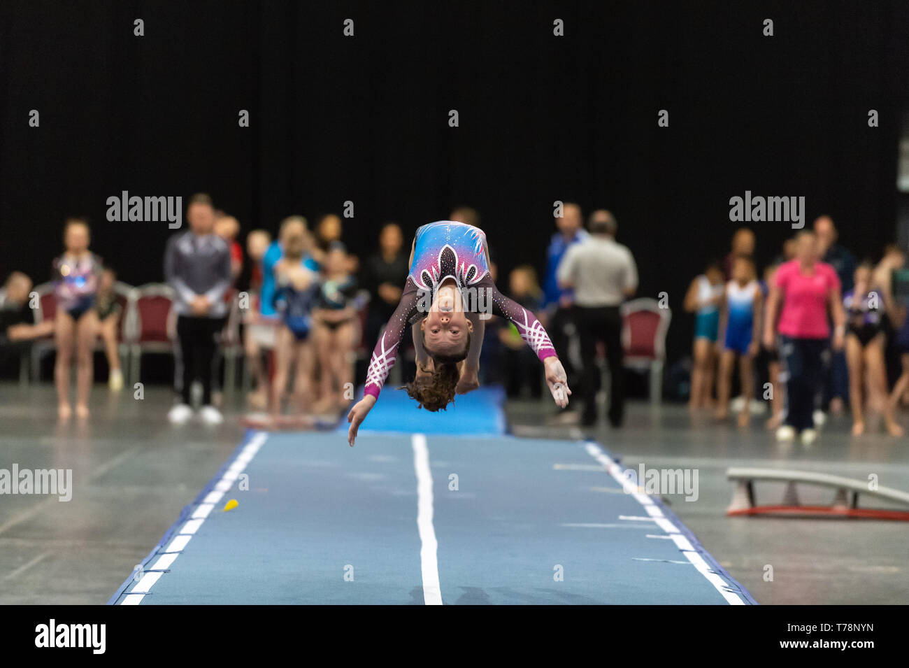 Telford, England, UK. 27 April, 2018. A female gymnast from Revolution ...