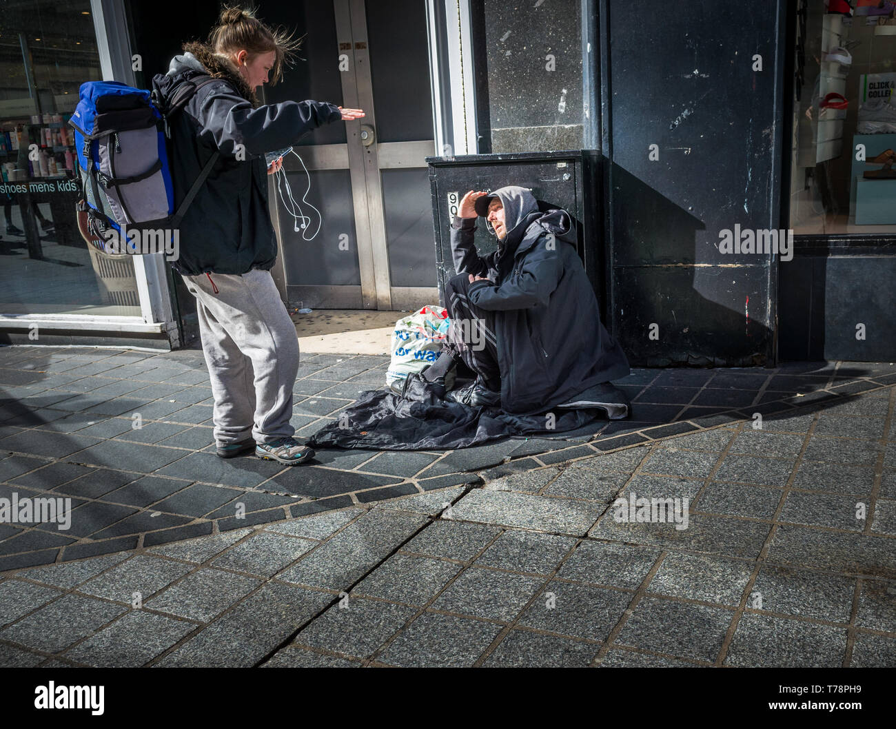 Liverpool, Merseyside, Uk May 2 2019: A homeless man on the street ...