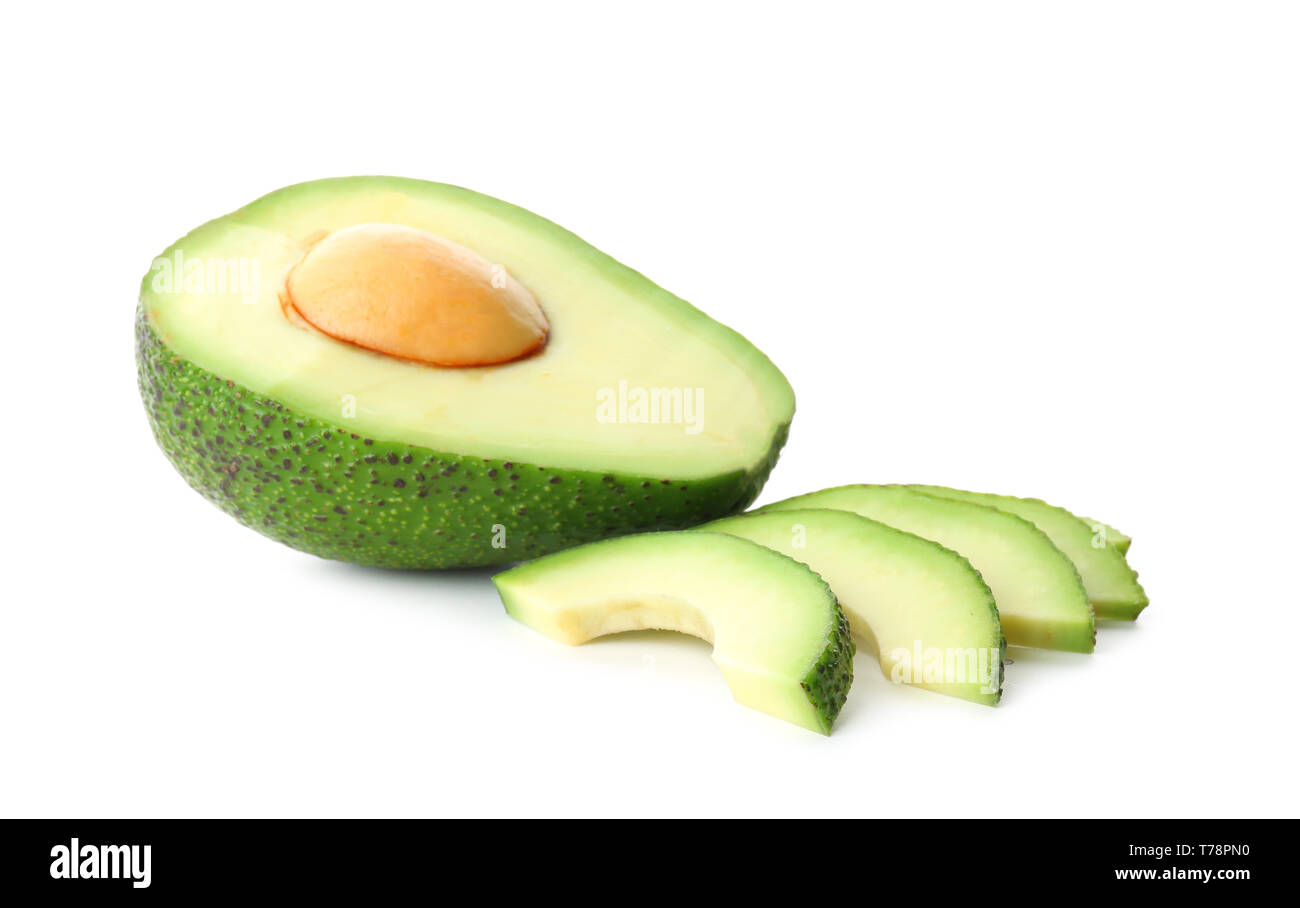 Cut avocado isolated on white Stock Photo - Alamy