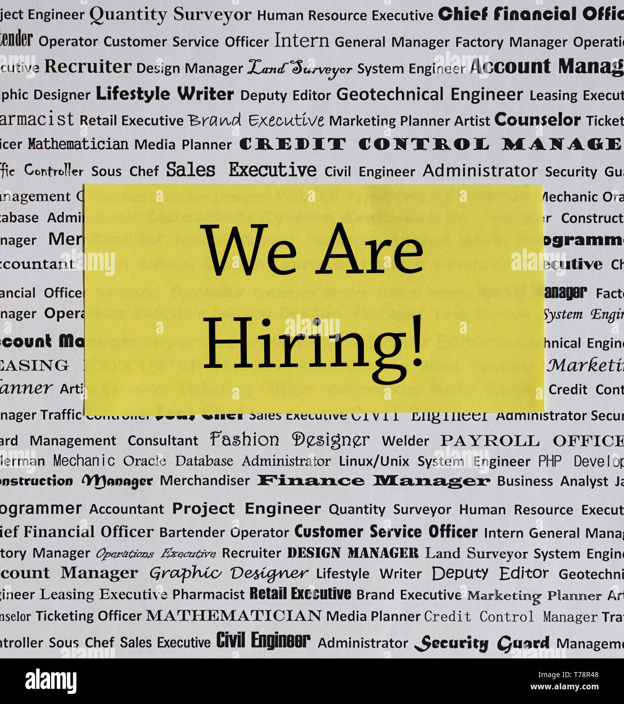 Employment concept : We Are Hiring on top of list of vacancies Stock ...