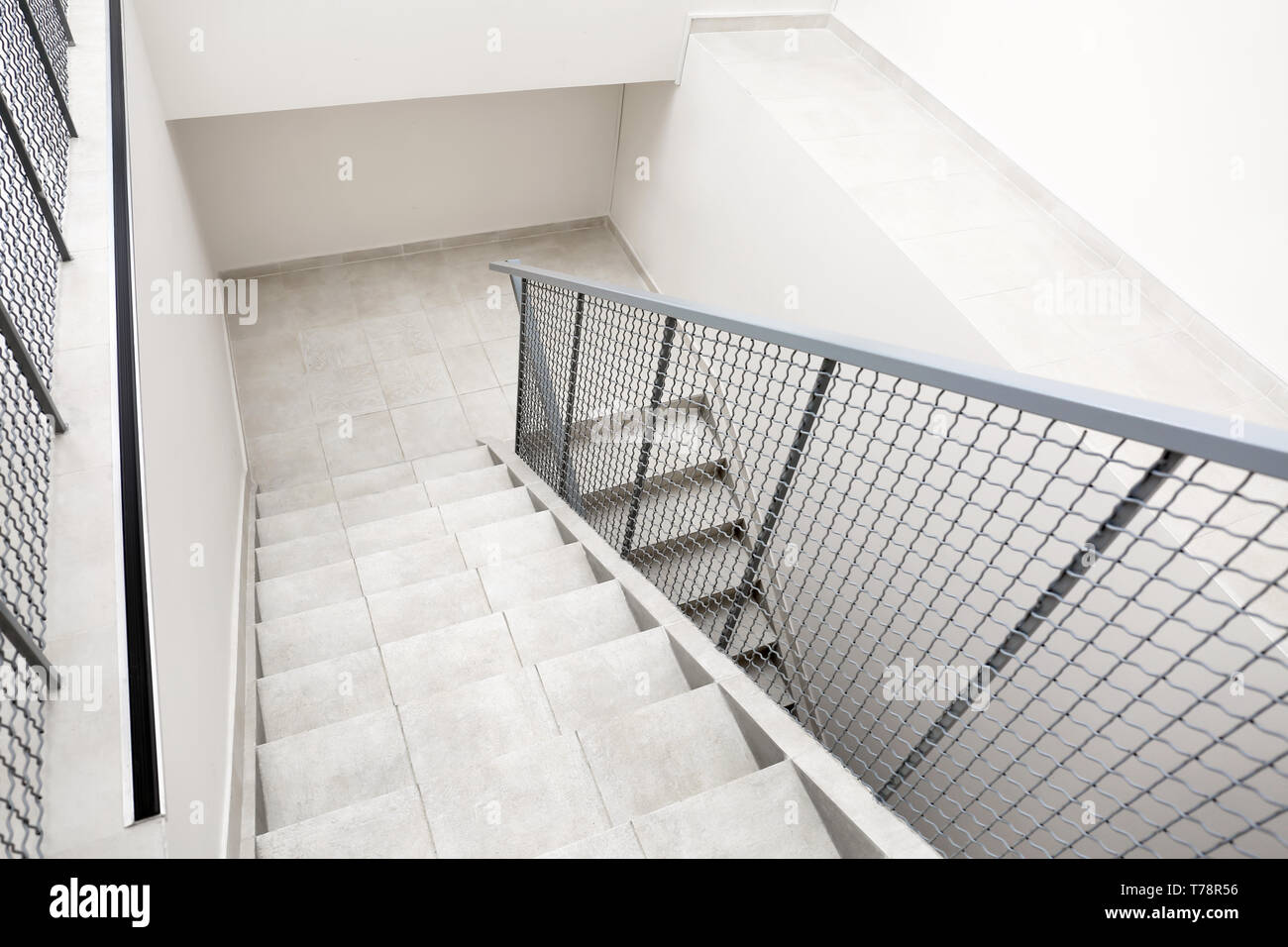 Stairs with metal railing indoors, view from CCTV camera Stock Photo ...