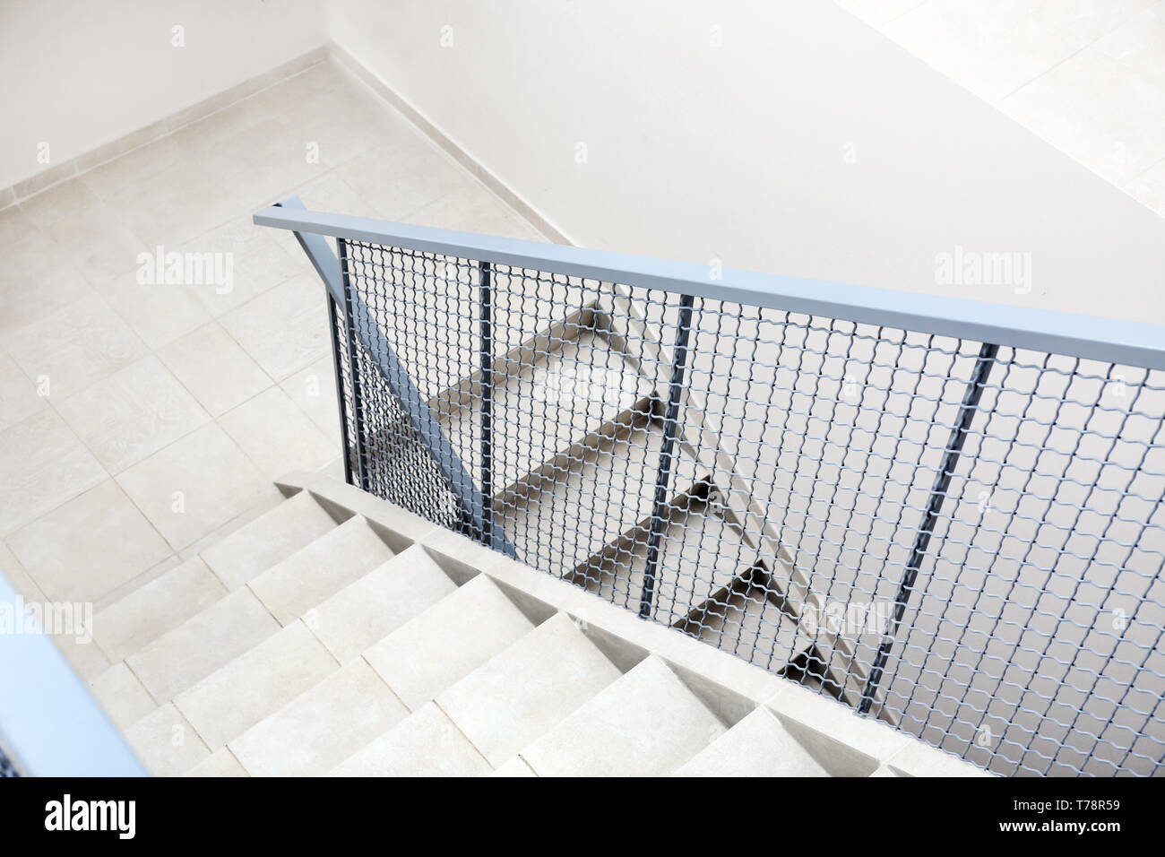 Stairs with metal railing indoors, view from CCTV camera Stock Photo ...
