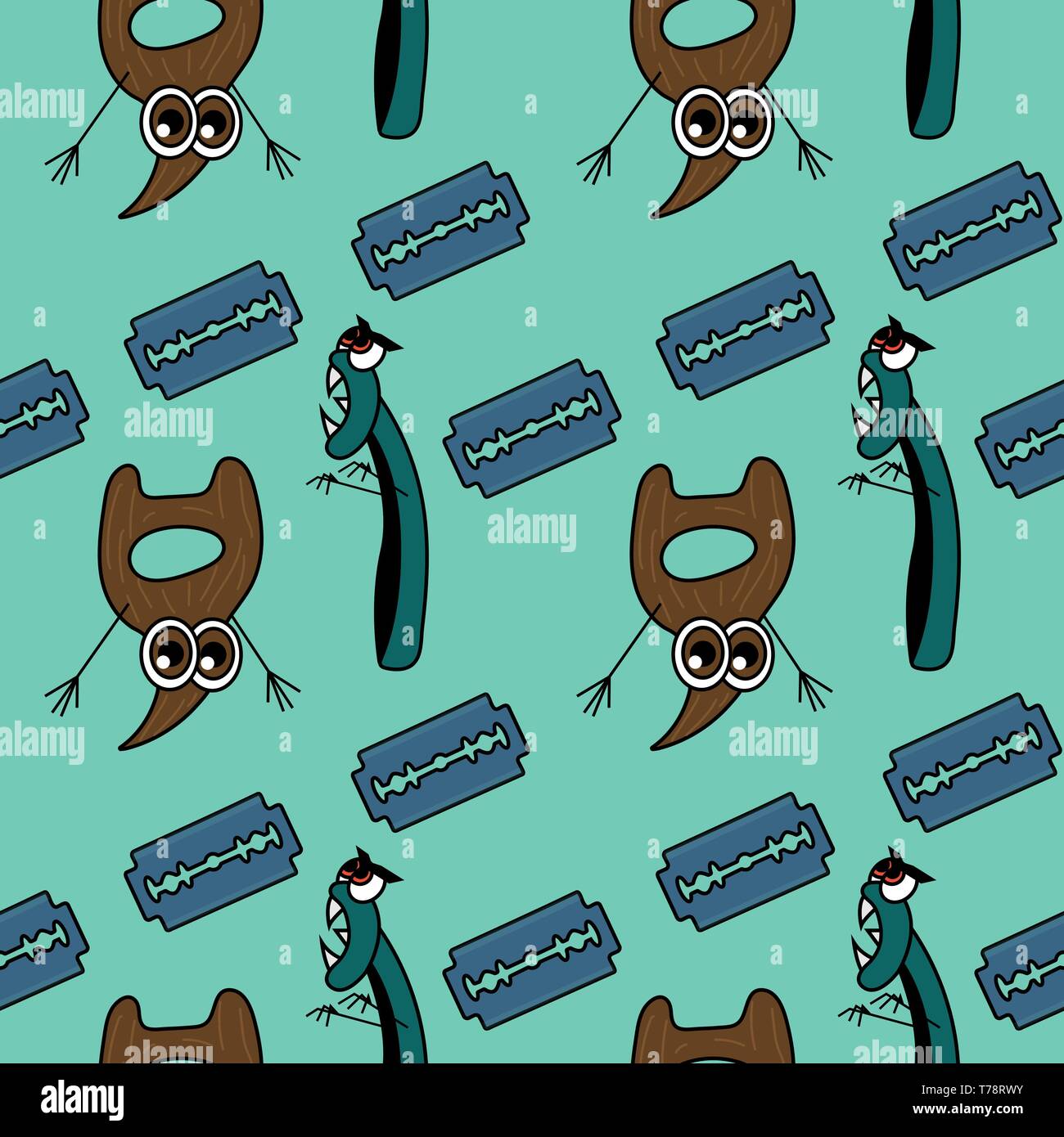 Angry razor and scared beard seamless pattern. vector illustration ...