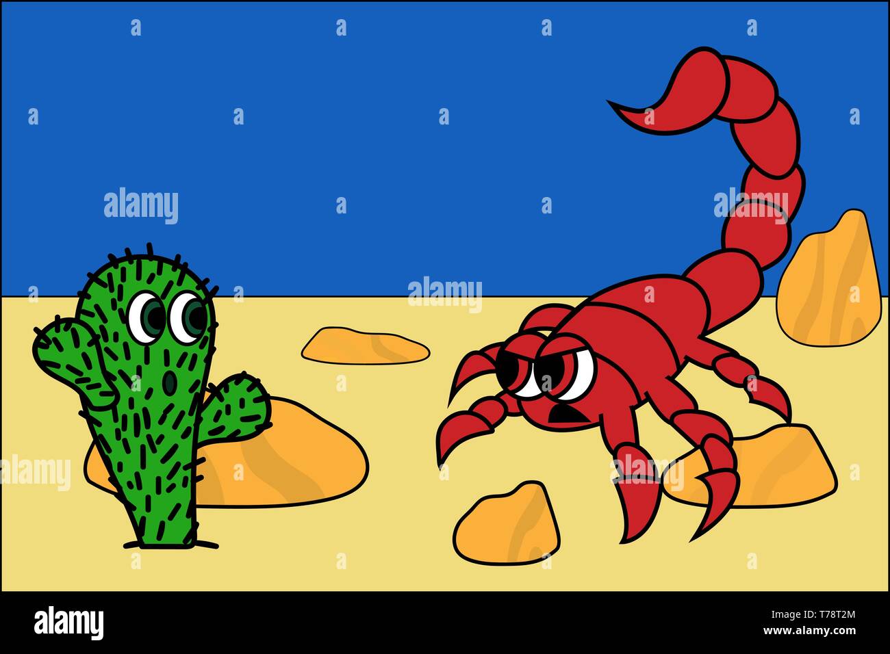 cute cactus and angry scorpion in dessert image. stock vector ...