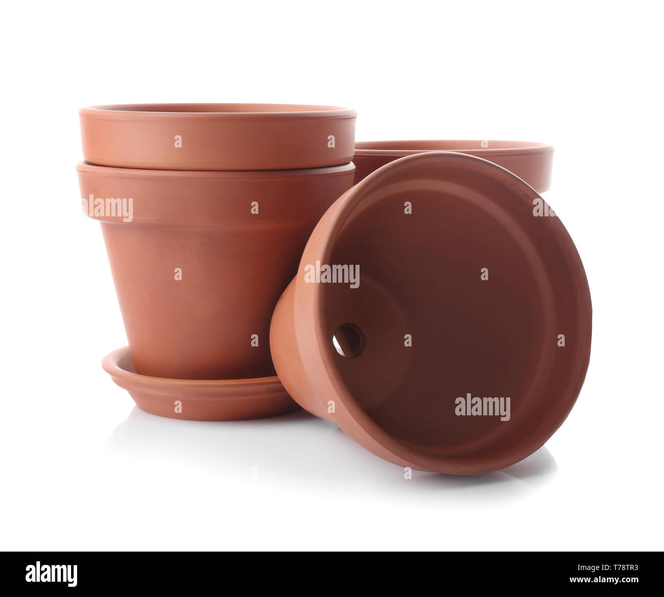 Empty pots for gardening on white background Stock Photo - Alamy