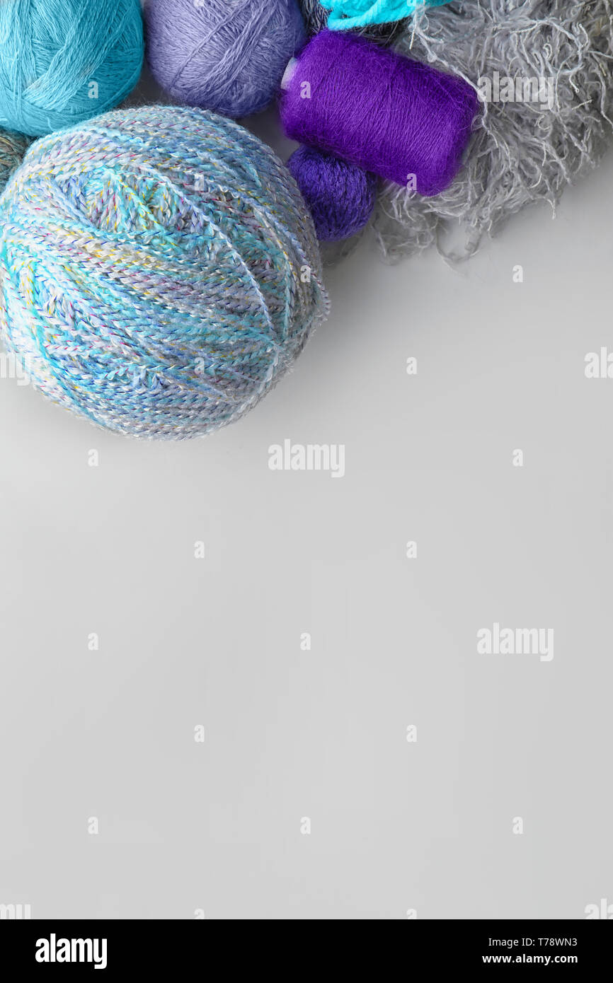 Set of knitting yarn on white background Stock Photo - Alamy