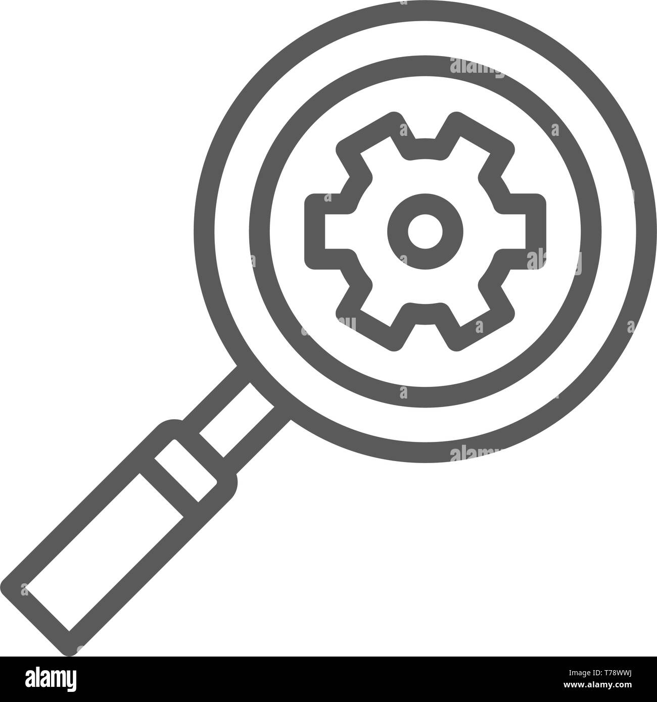 Magnifying glass with gear wheel, factory performance analysis, plant ...