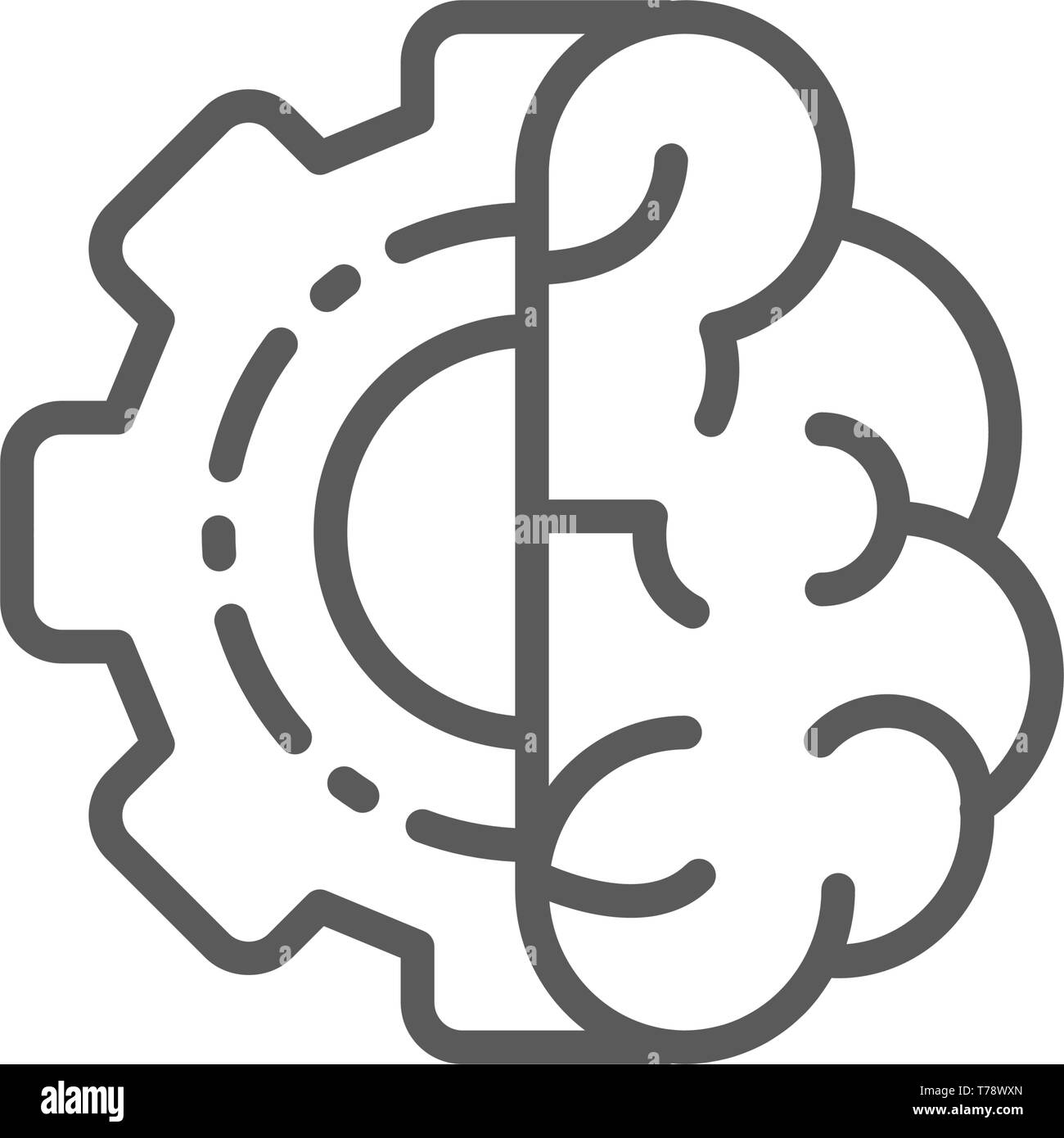 Brain with gear wheel, engineer mind, intellect line icon Stock Vector ...