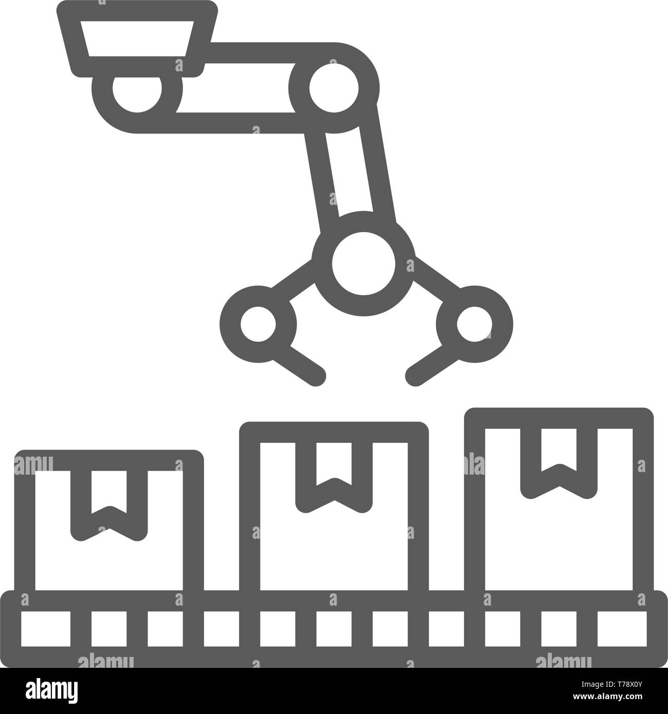 Robotic arm on packing conveyor, production line icon Stock Vector ...