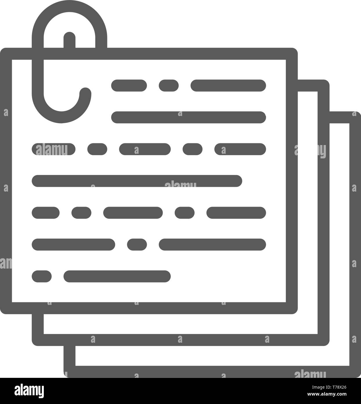 Stack of notes, documents with paperclip, recipe, text line icon Stock ...