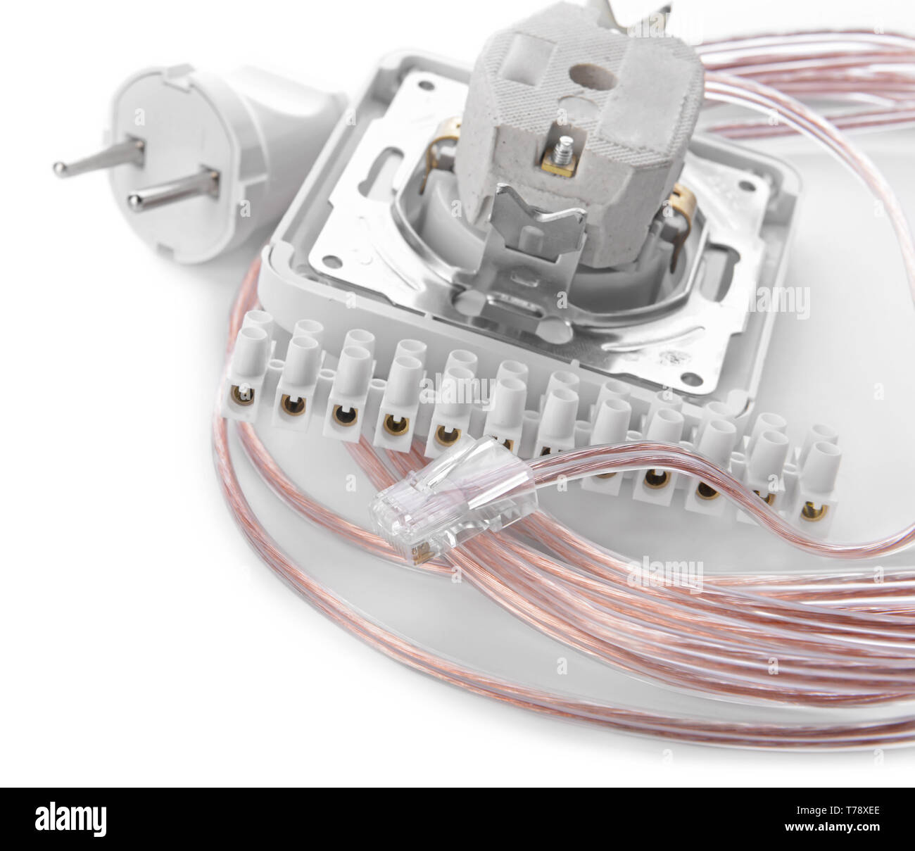 Socket, with wire and plug on white background Stock Photo - Alamy