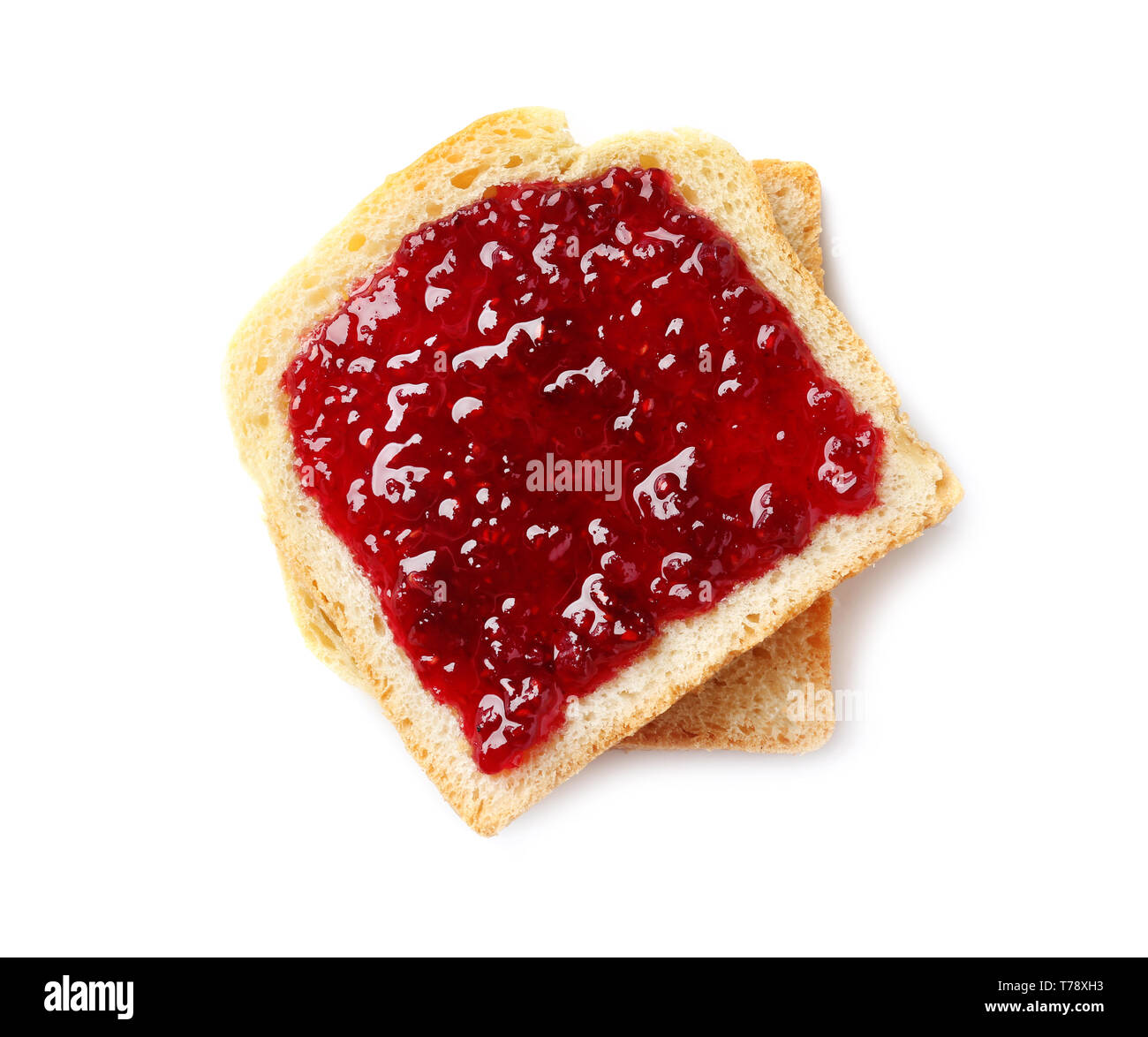 Toasted bread with jam on white background Stock Photo - Alamy
