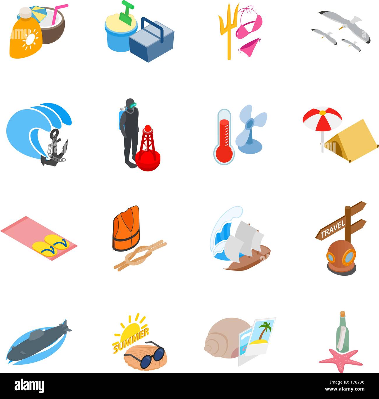 Sea route icons set, isometric style Stock Vector Image & Art - Alamy