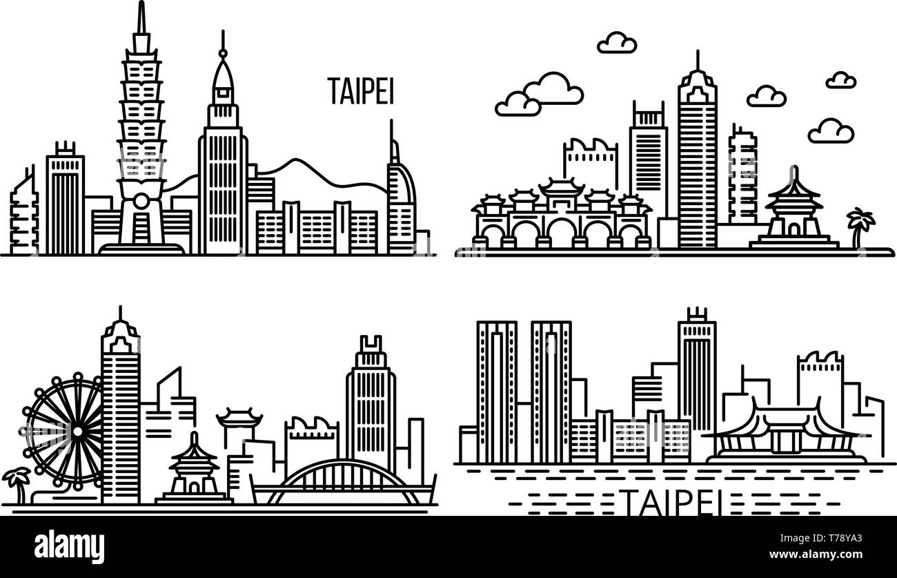 Taipei banner set. Outline set of taipei vector banner for web design ...