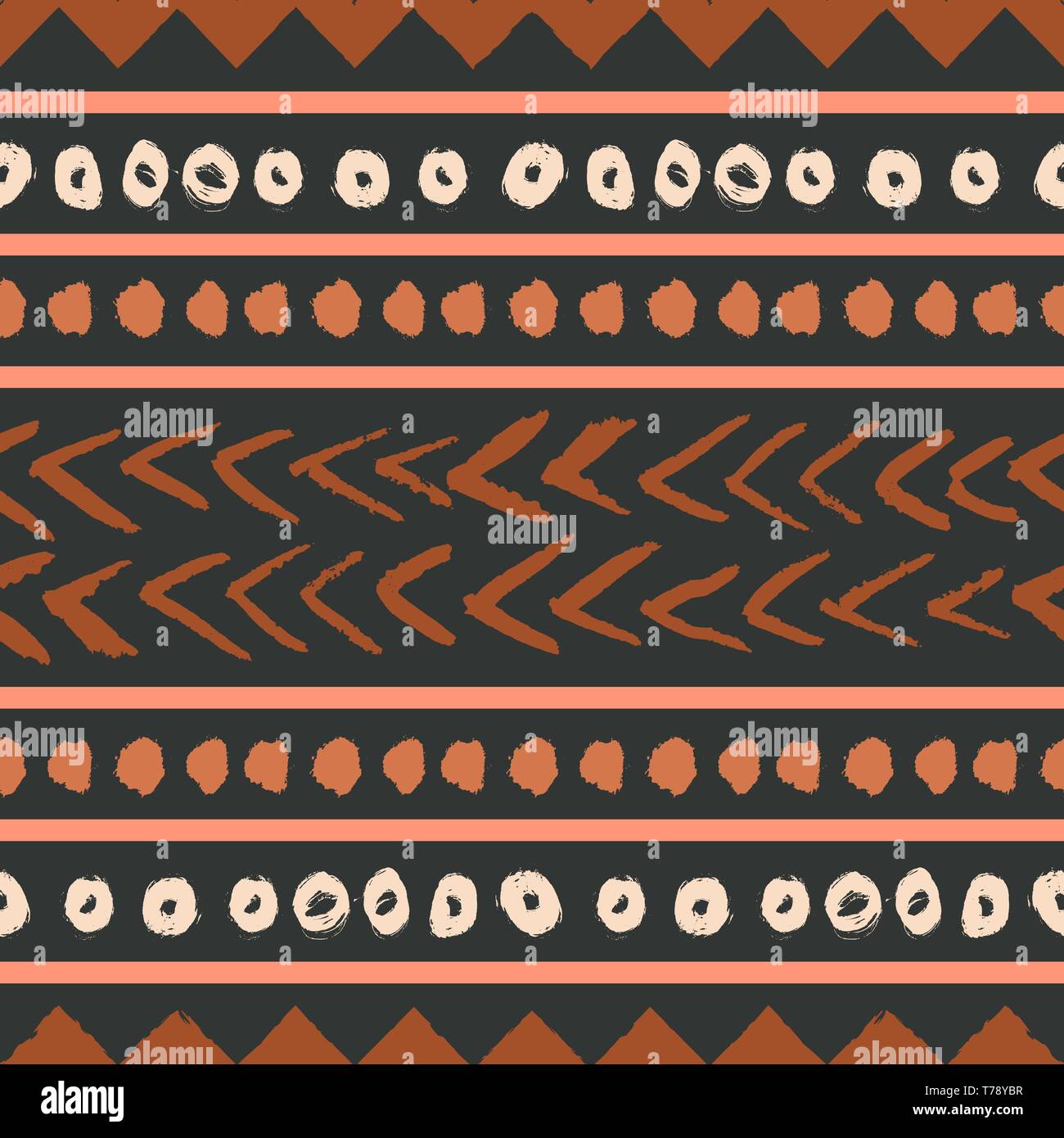 Abstract hand drawn seamless repeating pattern in black, brown, orange ...
