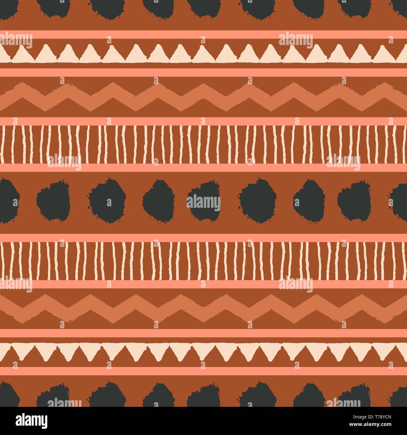 Abstract hand drawn seamless repeating pattern in black, brown, orange ...