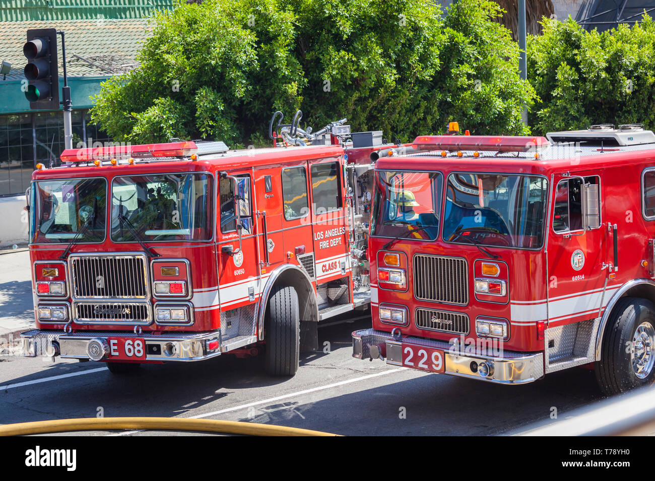 Los Angeles, California - Jul 29, 2017: Los Angeles firemen at work ...