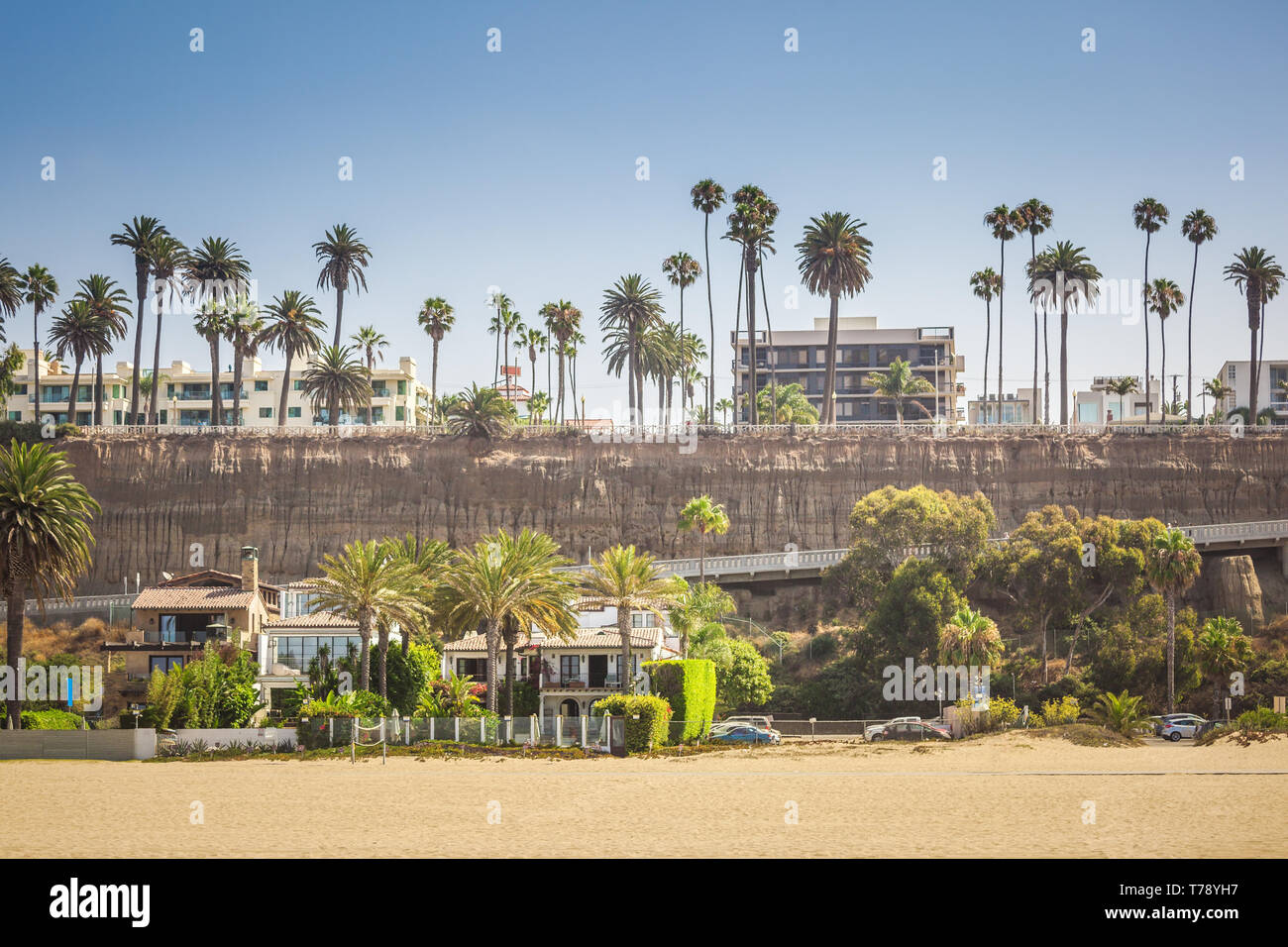 Santa Monica beach front with palms and small houses Stock Photo - Alamy