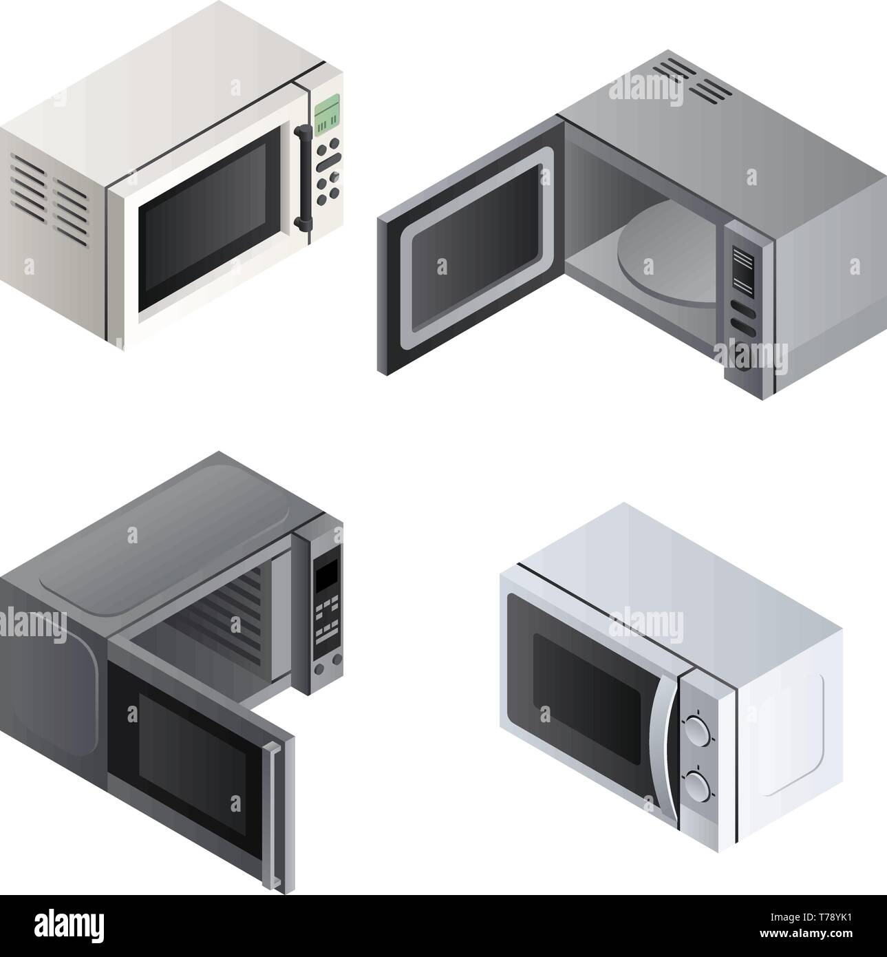 Microwave icons set. Isometric set of microwave vector icons for web ...