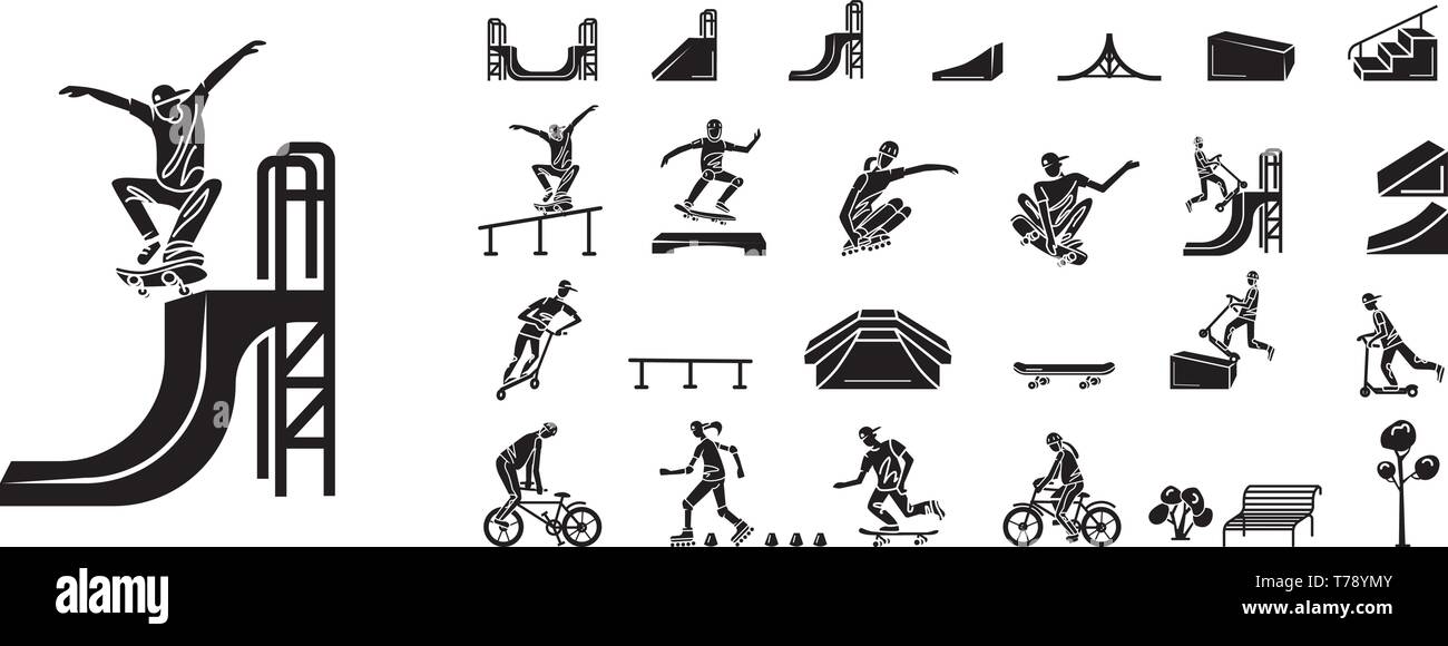 Skate park icons set. Simple set of skate park vector icons for web ...
