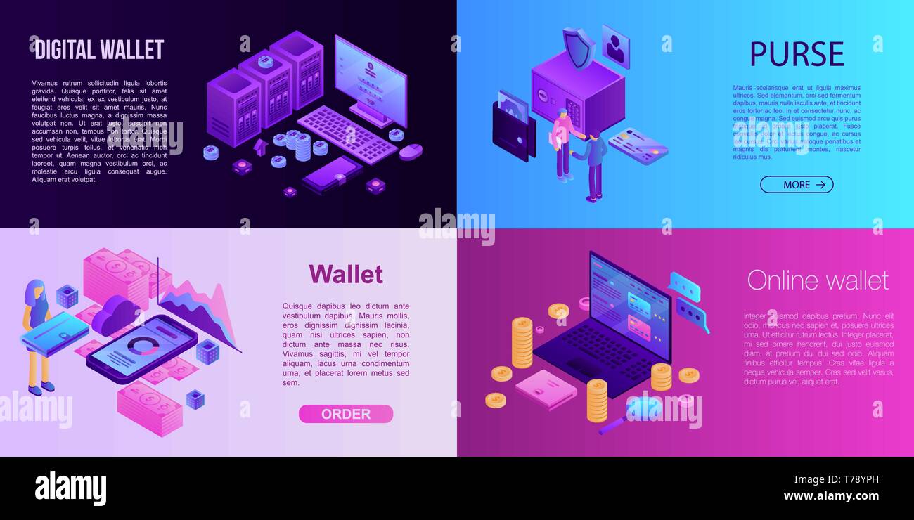 Wallet banner set, isometric style Stock Vector Image & Art - Alamy