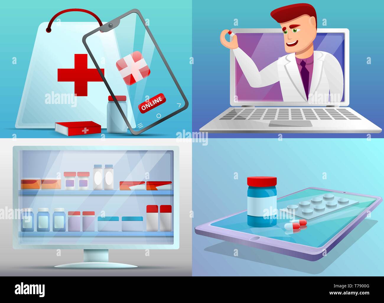 Online pharmacy banner set. Cartoon illustration of online pharmacy ...