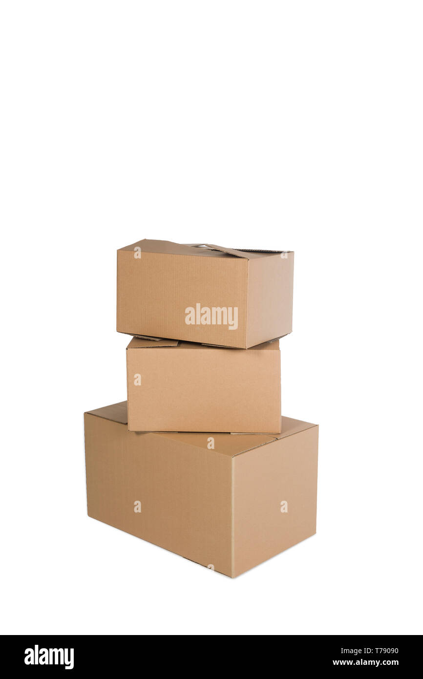 Closed cardboard boxes isolated on the white background, ready for ...
