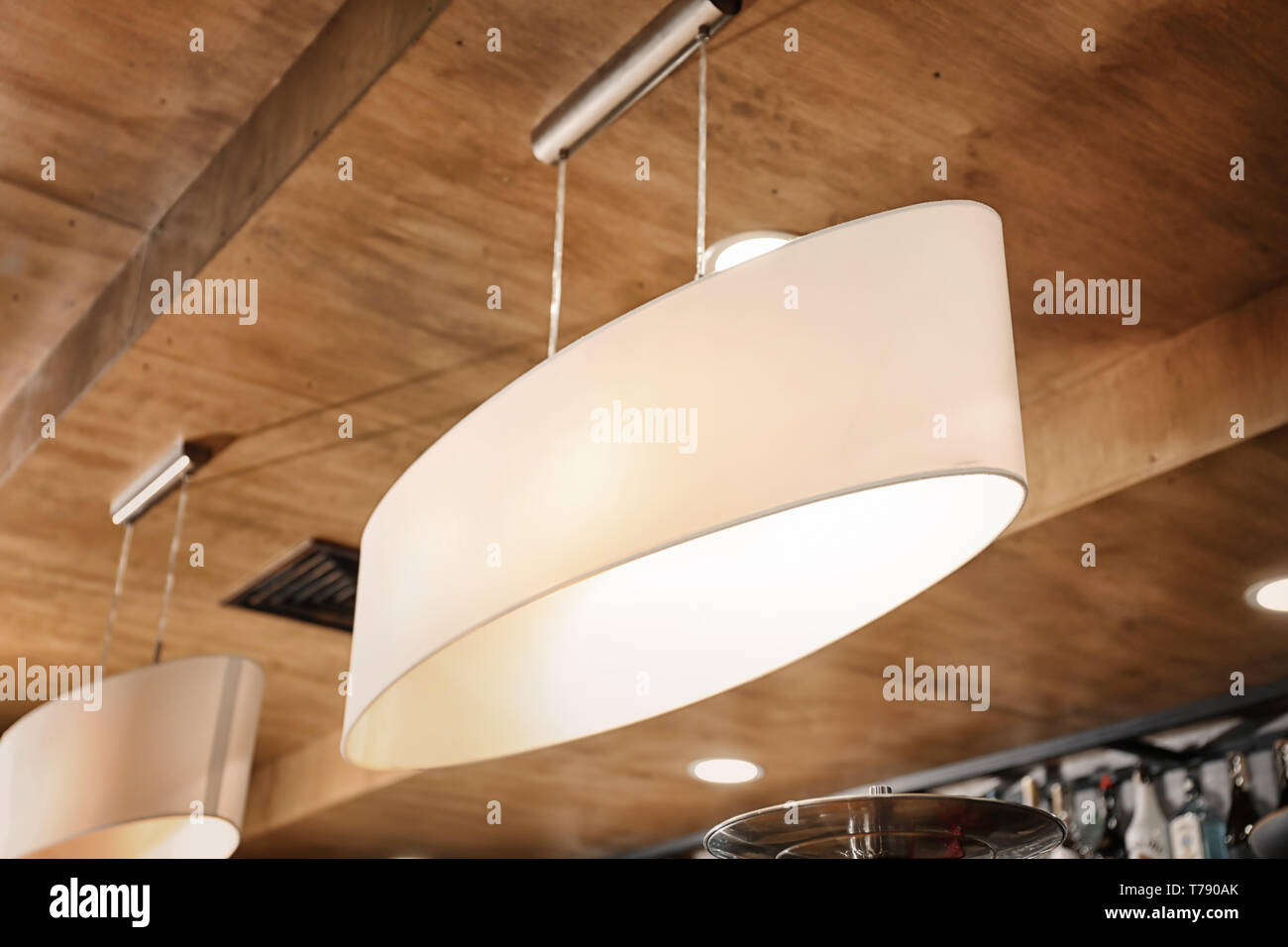 Beautiful lamp in cafe interior Stock Photo - Alamy