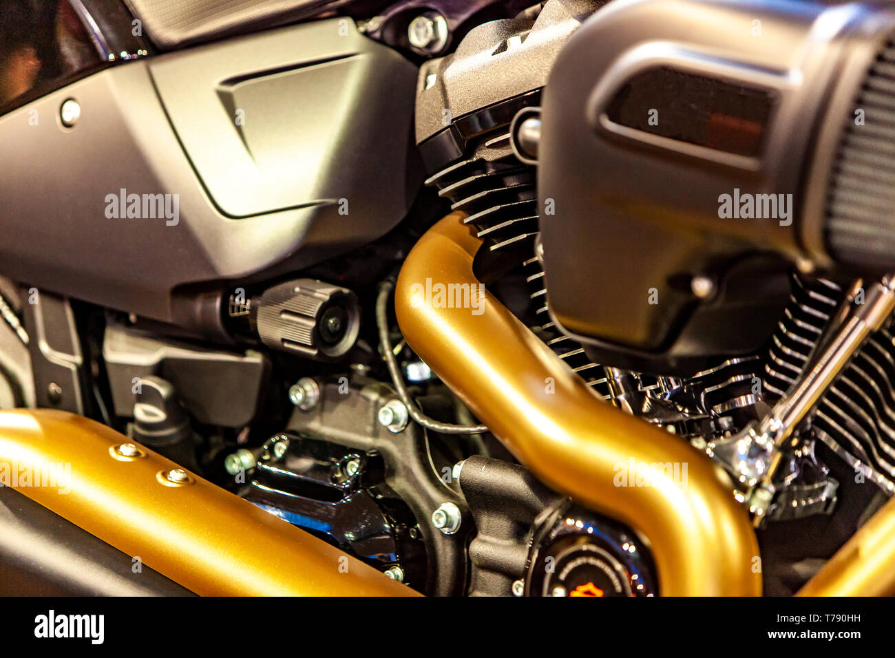 Closeup detail of the shiny motorcycle engine Stock Photo - Alamy
