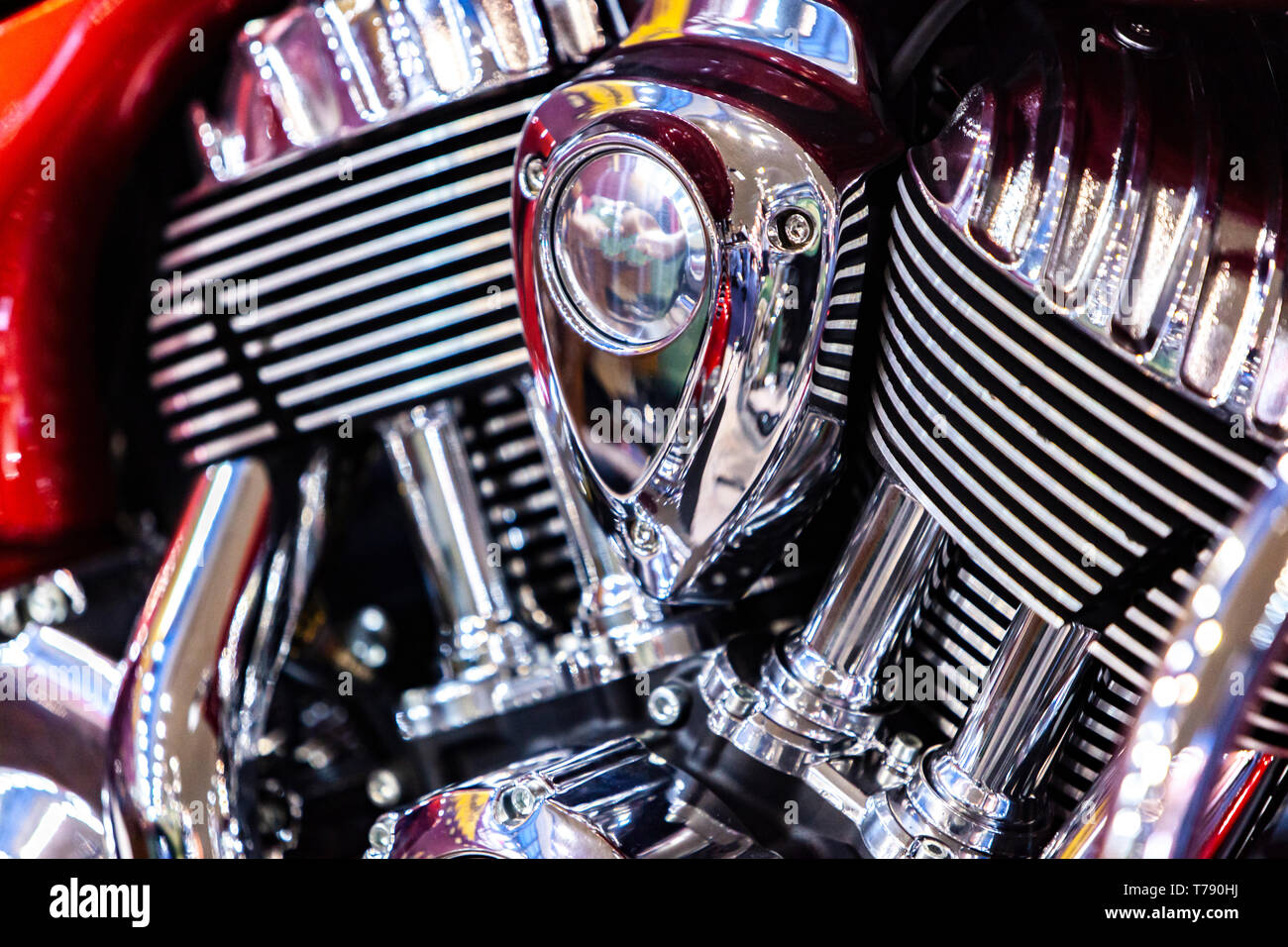 Closeup detail of the shiny motorcycle engine Stock Photo - Alamy