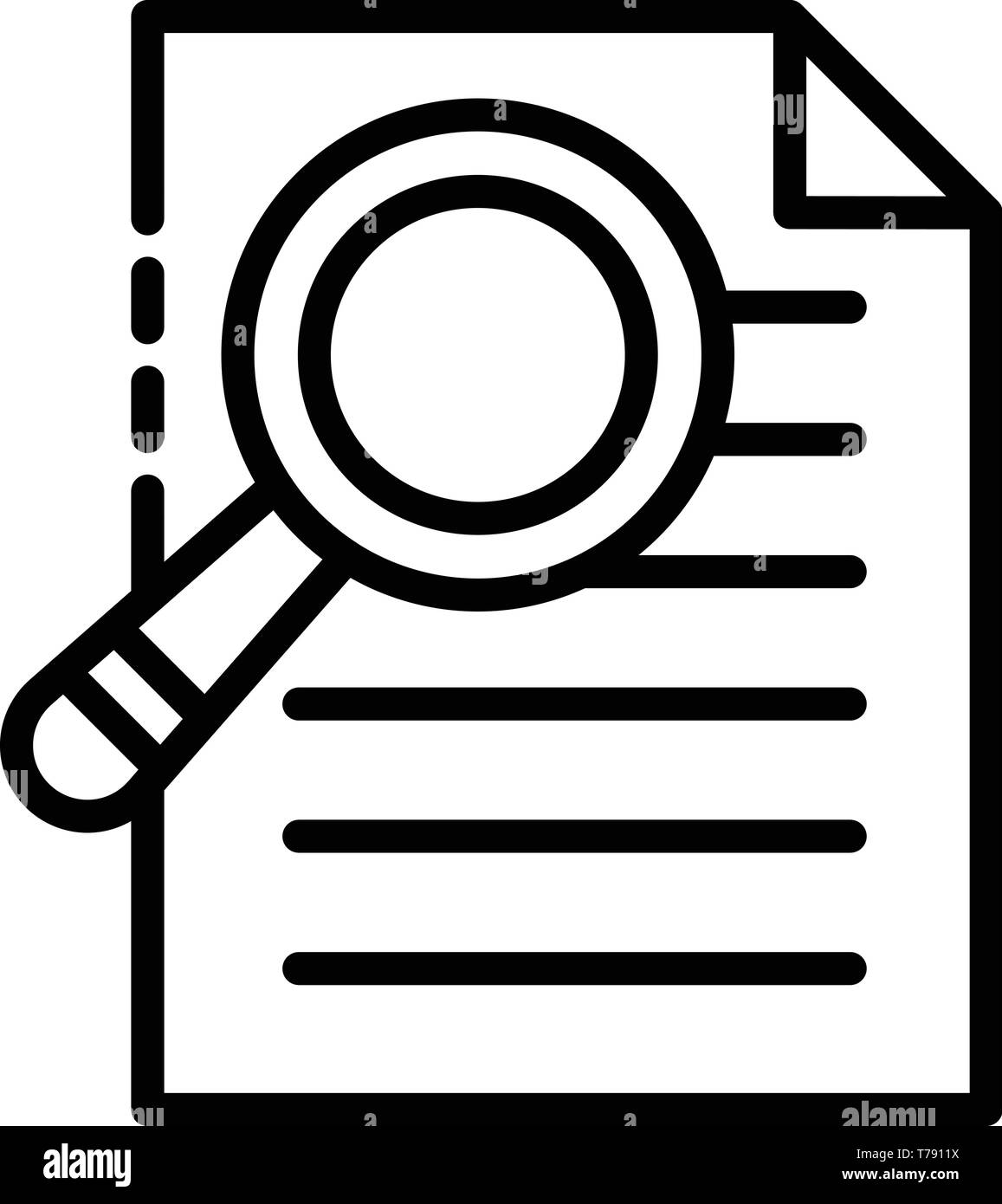 Thin line magnifier document Black and White Stock Photos & Images - Alamy