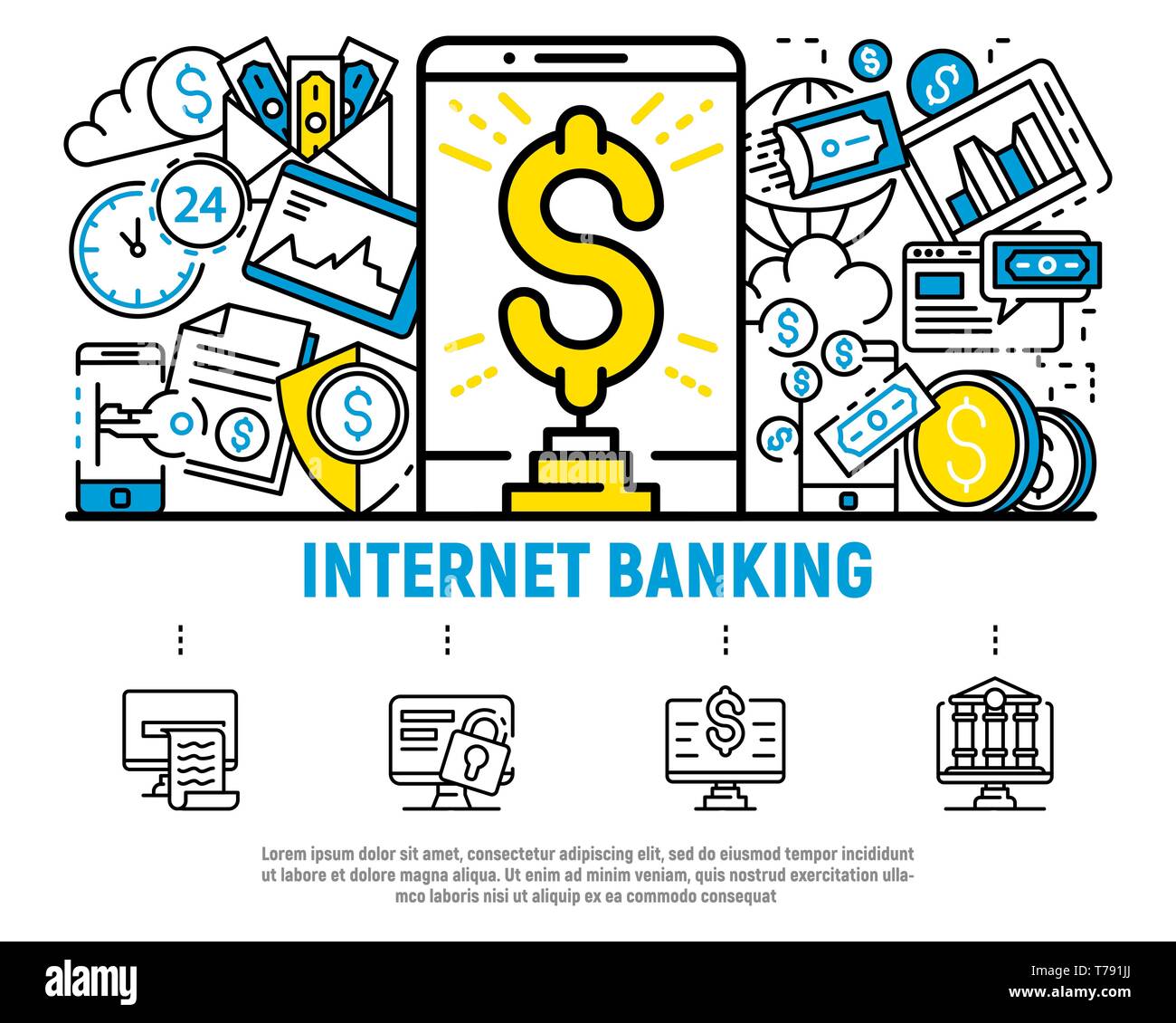 Money internet banking concept background, outline style Stock Vector ...