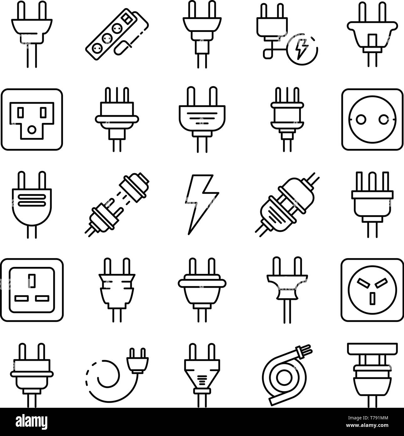 Plug wire icons set, outline style Stock Vector Image & Art - Alamy