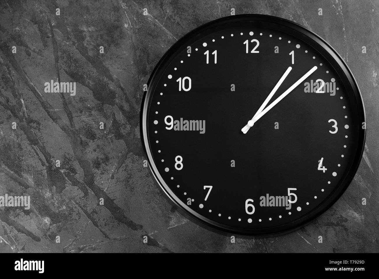 Clock on grey textured background. Time management concept Stock Photo ...
