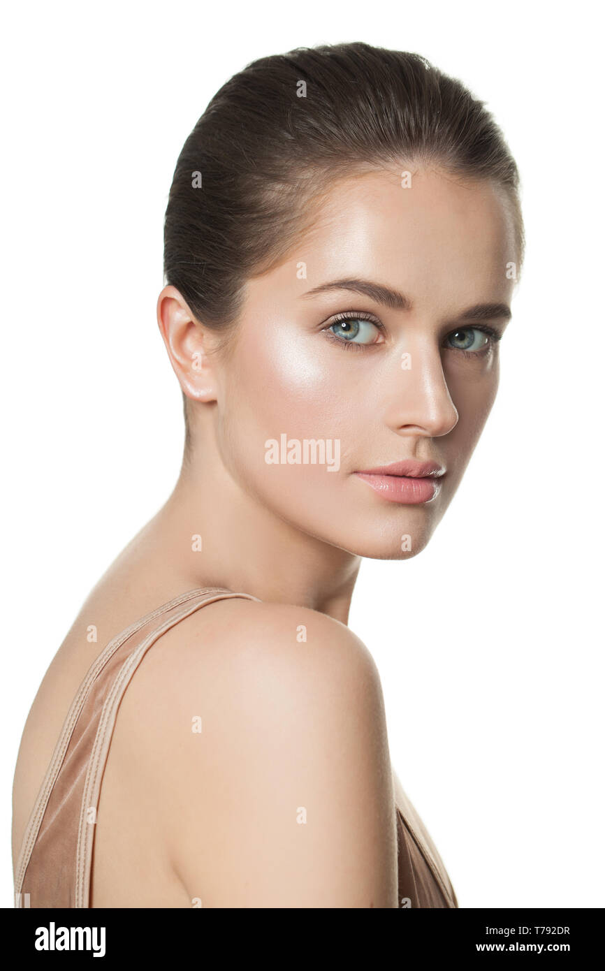 Young healthy model woman with clear skin isolated on white Stock Photo ...