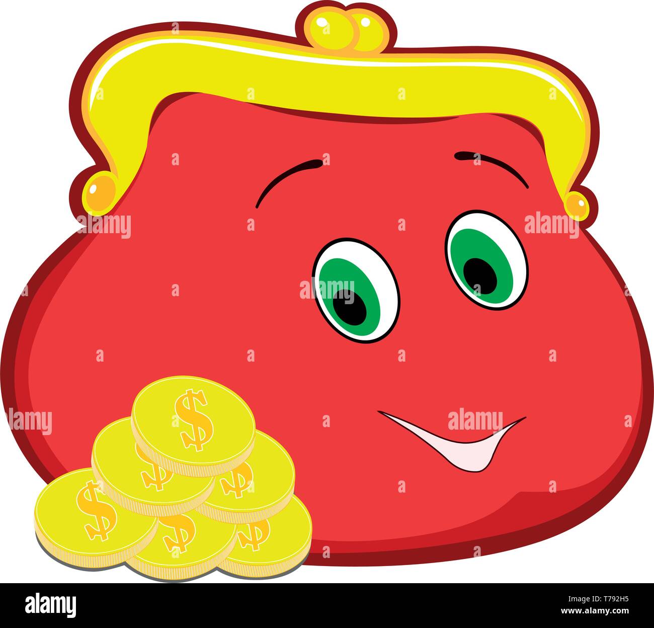 Flat drawing of a red wallet. Wallet with eyes .Smiling cartoon wallet ...