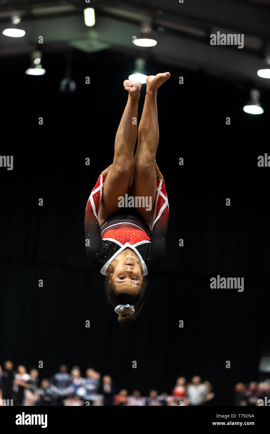 Telford, England, UK. 27 April, 2018. A female gymnast from Durham City ...