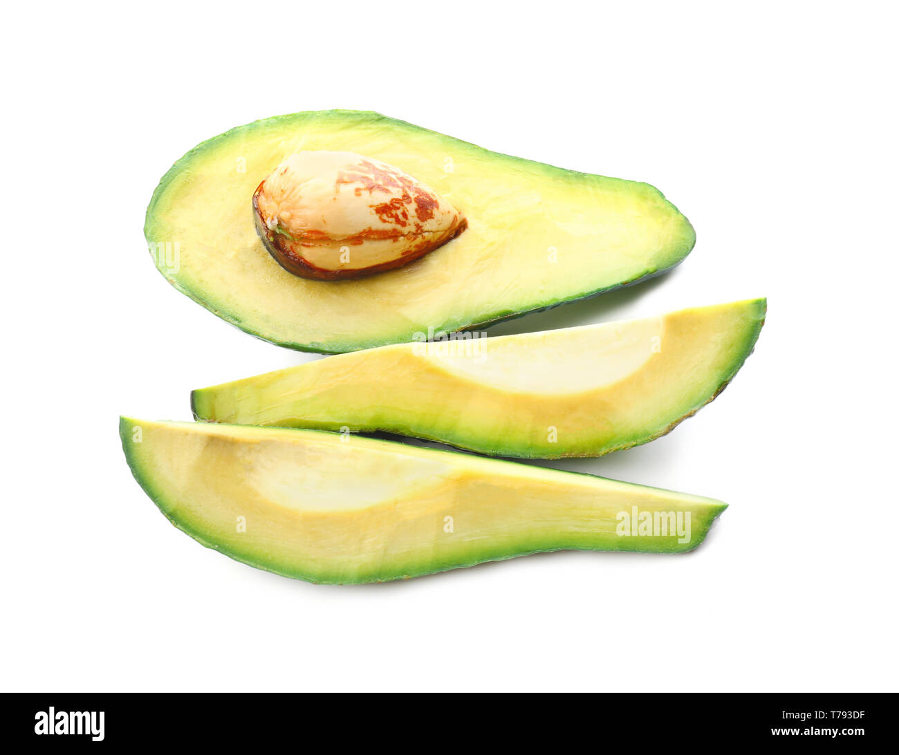 Pieces of ripe avocado on white background Stock Photo - Alamy