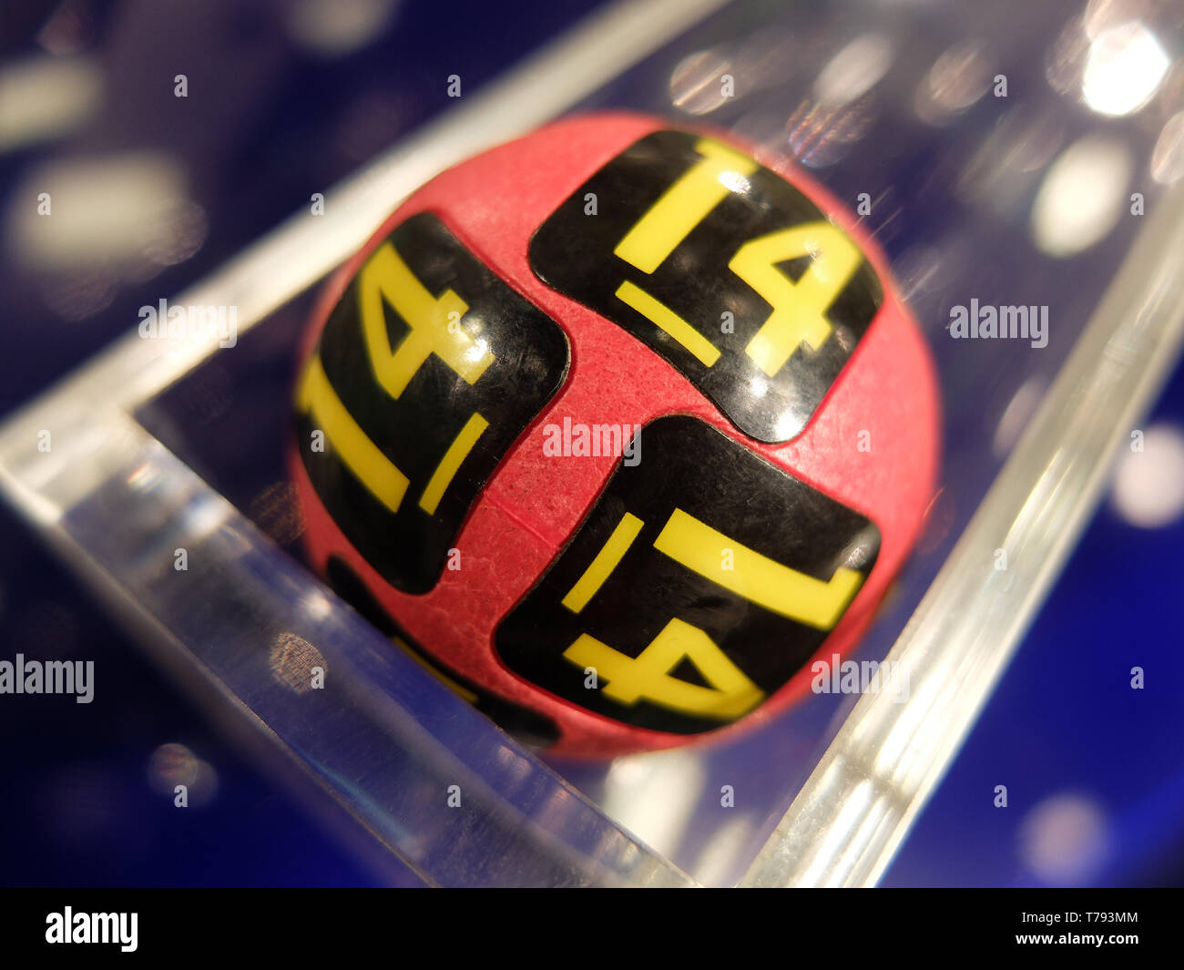 Image of winning lottery balls during extraction of the winning numbers ...