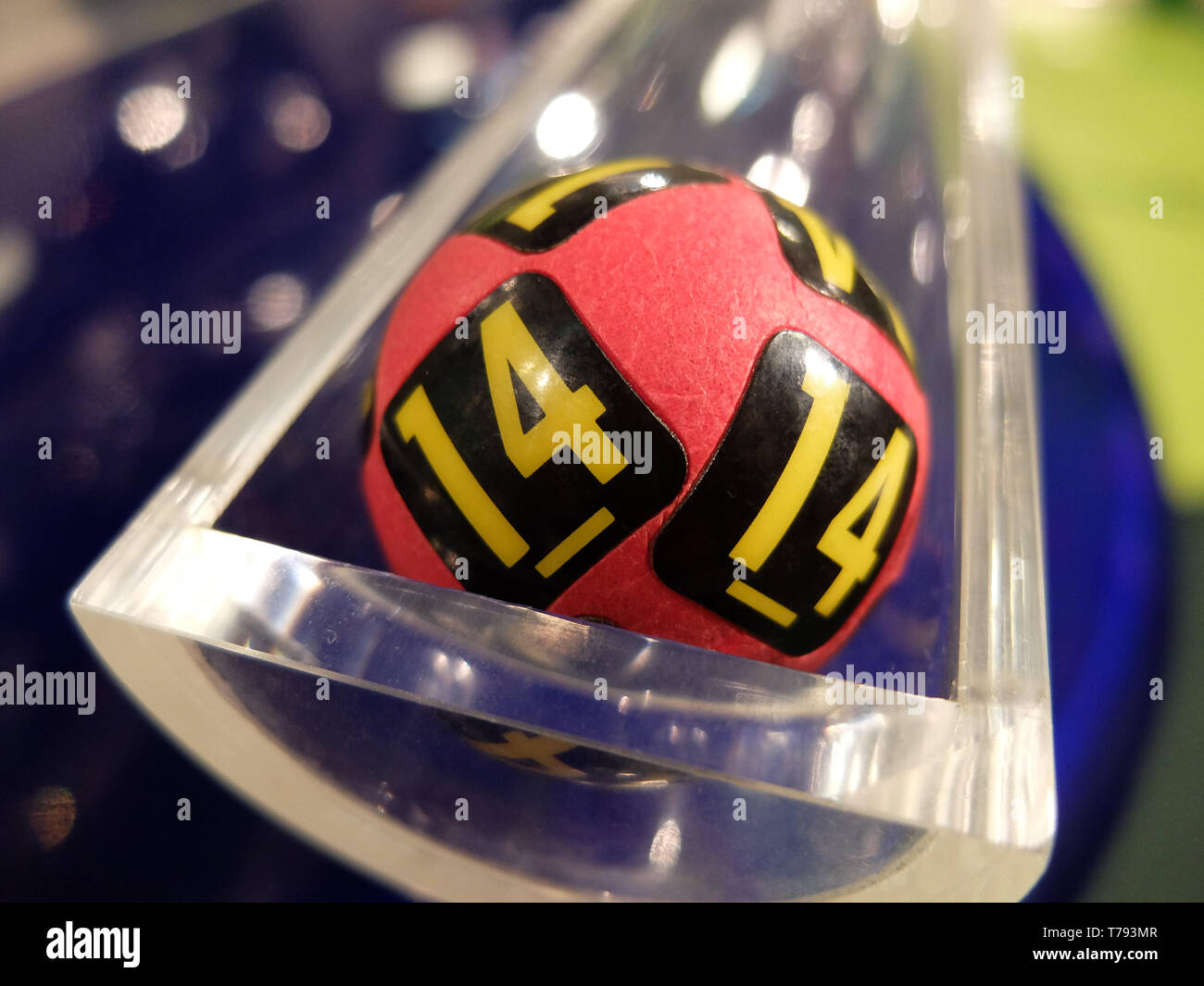 Image of winning lottery balls during extraction of the winning numbers ...