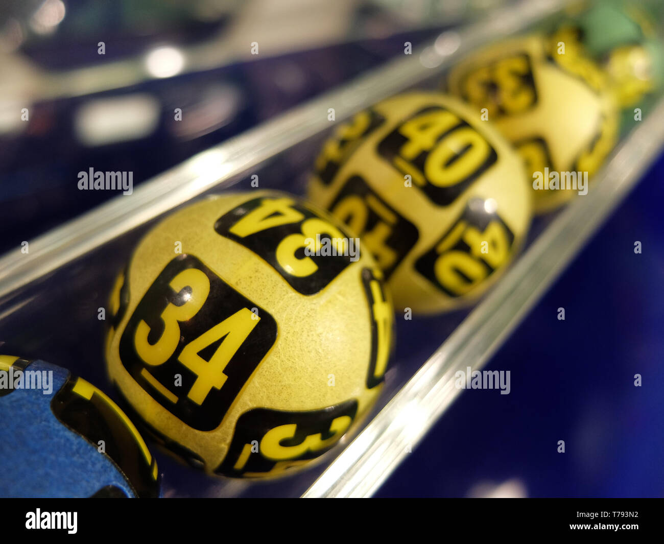 Image of winning lottery balls during extraction of the winning numbers ...