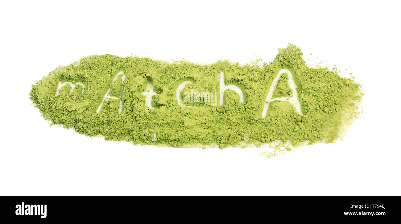 Word MATCHA made of powdered green tea on white background Stock Photo ...