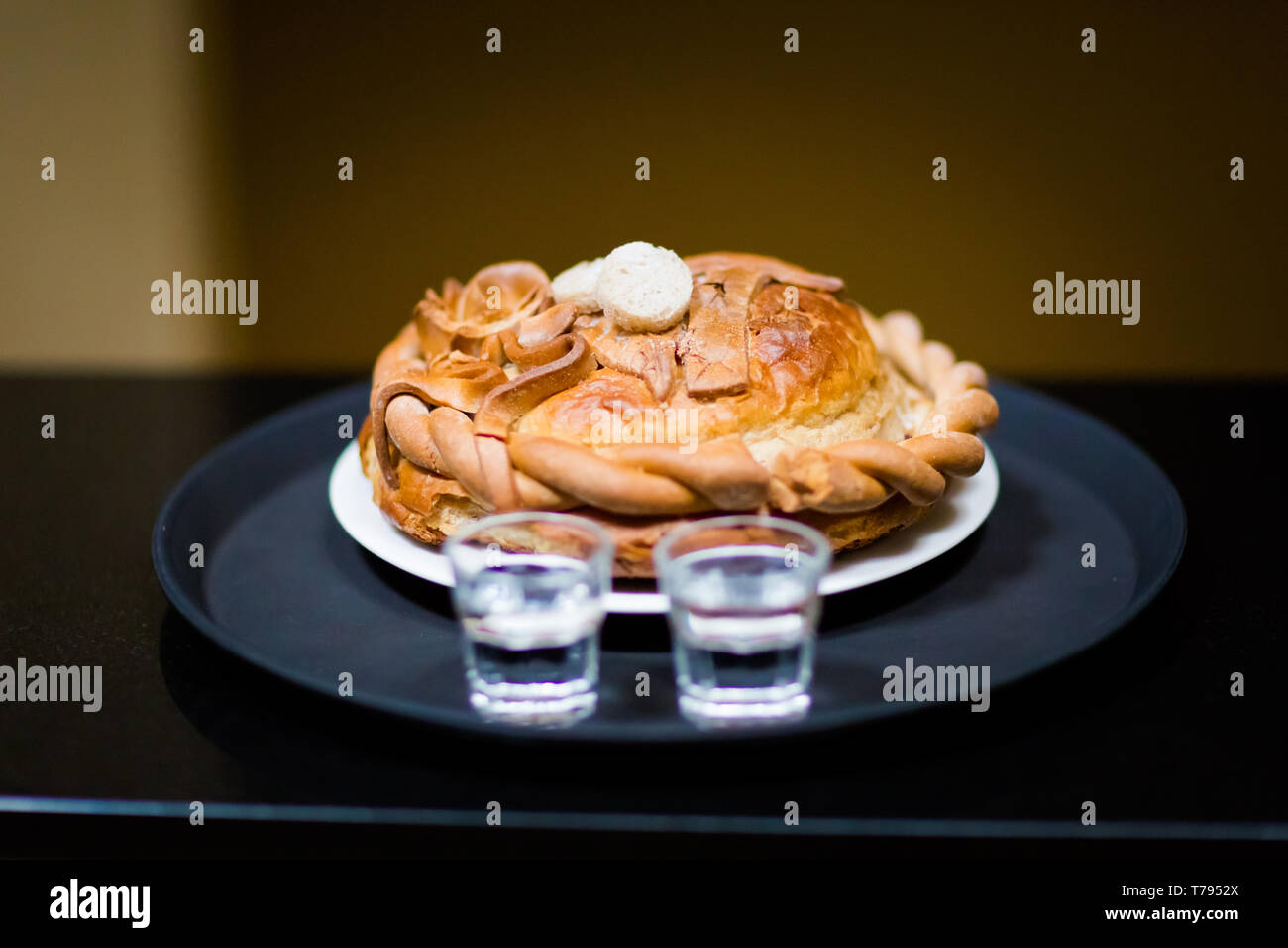 Wedding bread with salt detail on hands- traditional polish inviting to ...