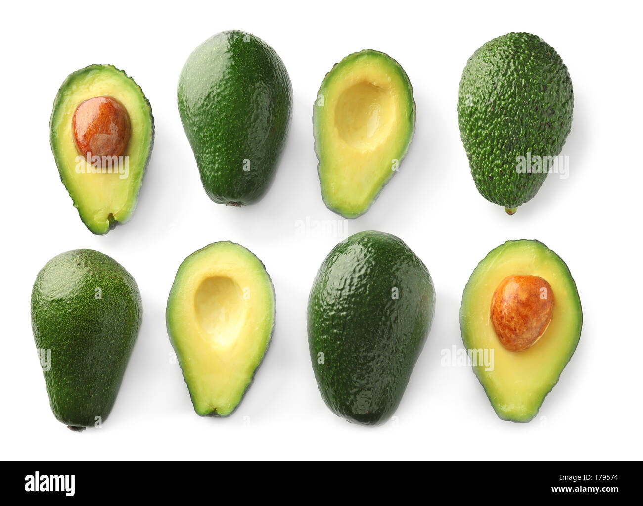 Fresh avocados on white background, flat lay Stock Photo - Alamy