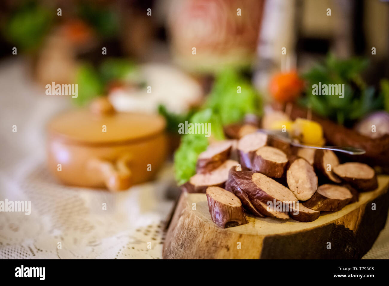 Reception buffet tables with regional food from Poland. Luxury concept ...