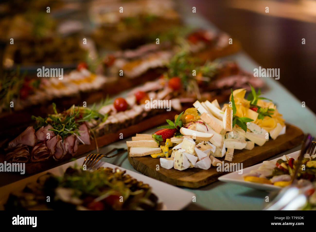 Reception buffet tables with regional food from Poland. Luxury concept ...