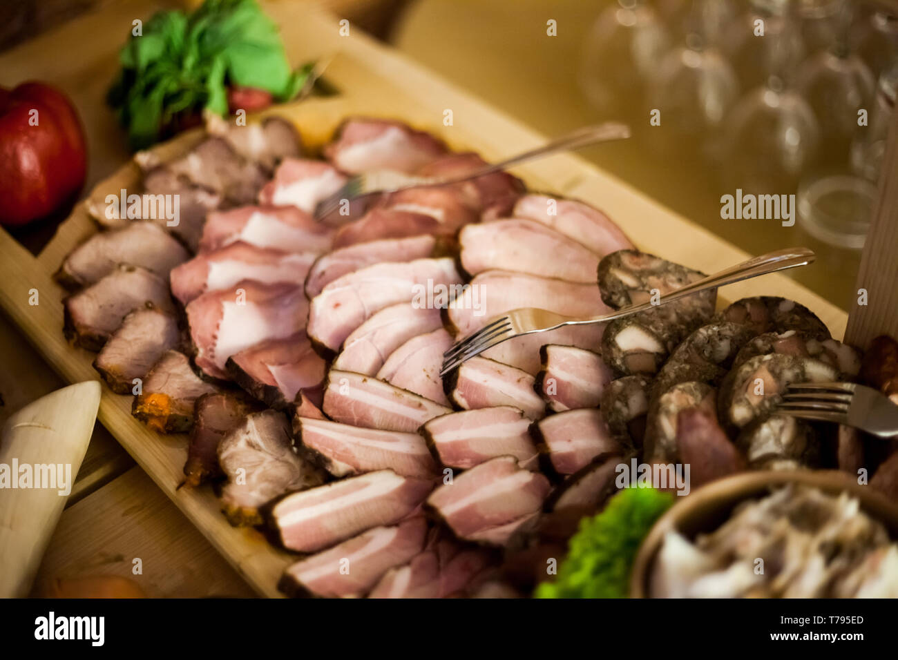 Reception buffet tables with regional food from Poland. Luxury concept ...