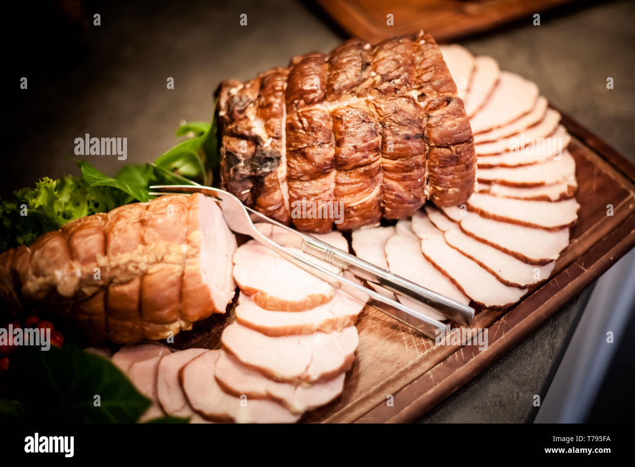 Reception buffet tables with regional food from Poland. Luxury concept ...