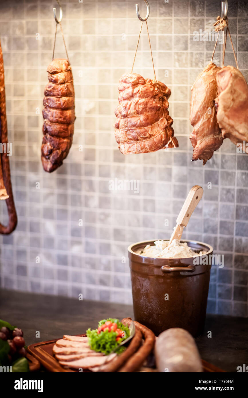 Reception buffet tables with regional food from Poland. Luxury concept ...